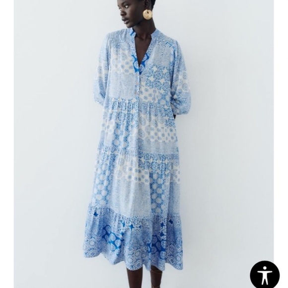 Zara | Dresses | Zara Blue Midi Sun Dress | Poshmark